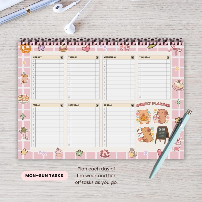 Printable Capybara Weekly Planner, Cute Weekly-schedule and To-do List ...