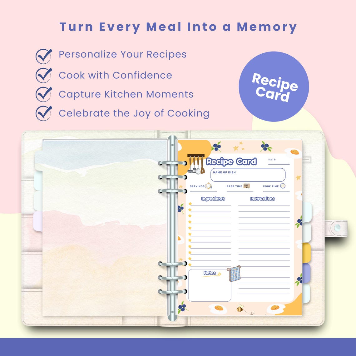Printable Weekly Meal Planner and Recipe Card Set in A4 and US Letter ...