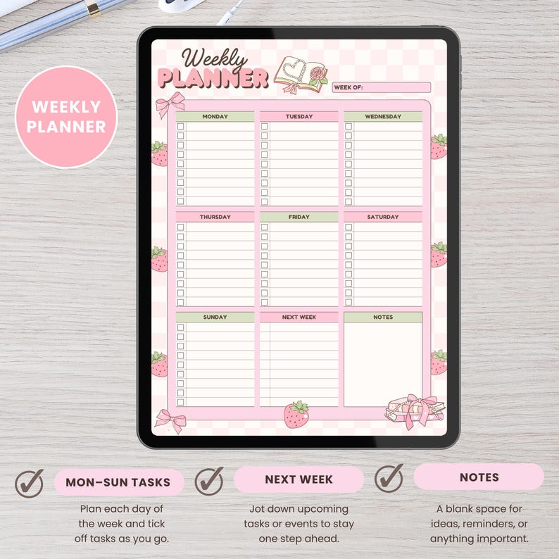 Strawberry Pastel Digital and Printable Planner: Daily, Weekly, Monthly ...