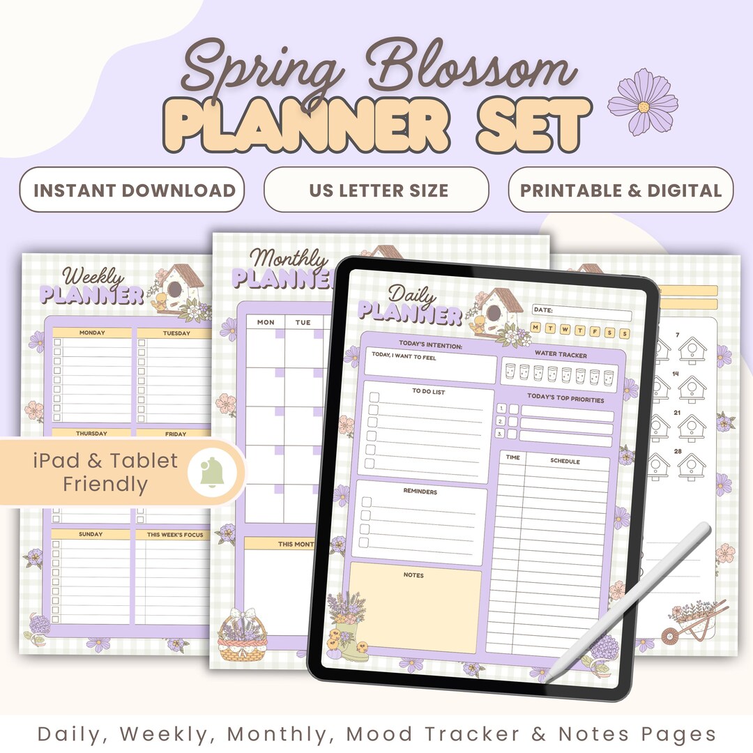 Spring Blossom Planner Set – Printable and Digital Planner, Daily ...