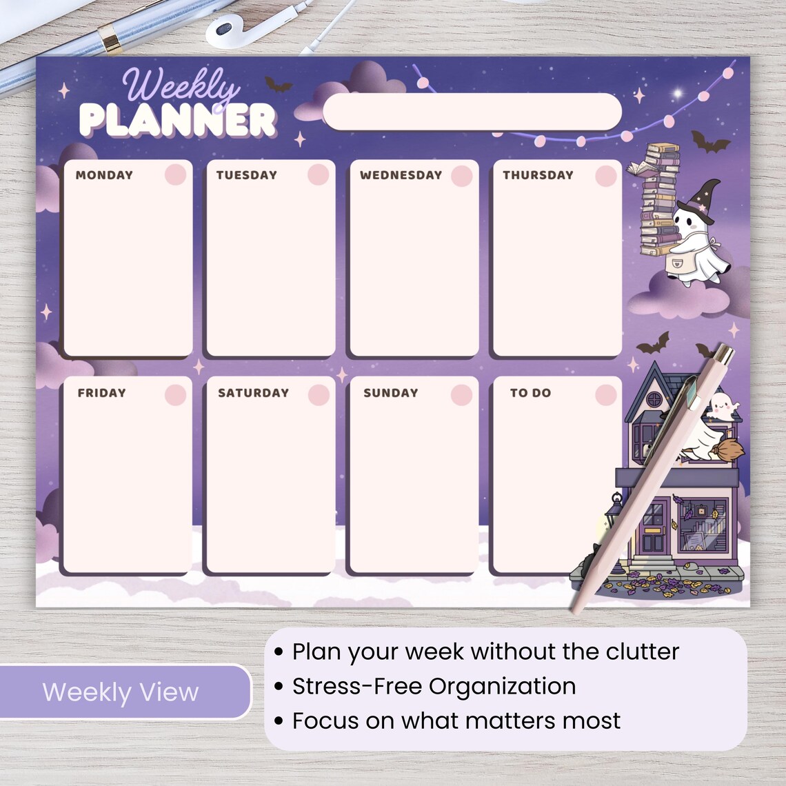 Ghostly Halloween Weekly Planner PDF – Dark Pastel Reading Ghosts ...