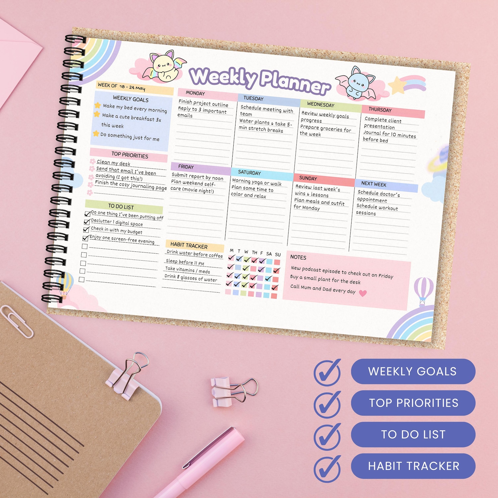 Pastel Weekly Planner Printable: Habit Tracker, Goal Setting (A4/US ...