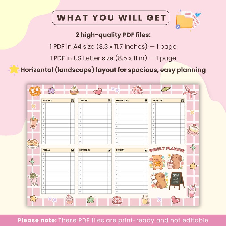 Printable Capybara Weekly Planner, Cute Weekly-schedule and To-do List ...