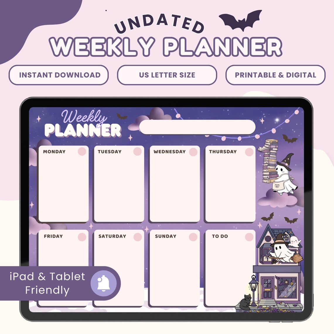 Ghostly Halloween Weekly Planner PDF – Dark Pastel Reading Ghosts ...