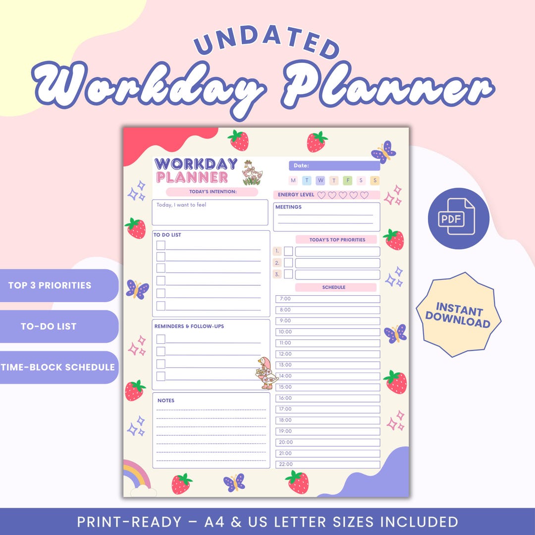 Spring Workday Planner Printable – Cute Goose Daily Schedule, Time ...