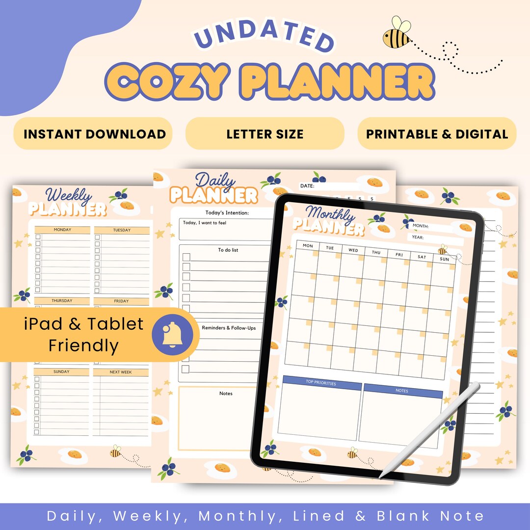 Cute Digital Planner, Kawaii Productivity Kit for Printable, Daily ...