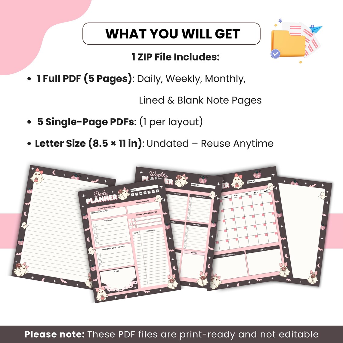 Kawaii Ghost Halloween Digital and Printable Planner, Dark Pastel To-do ...