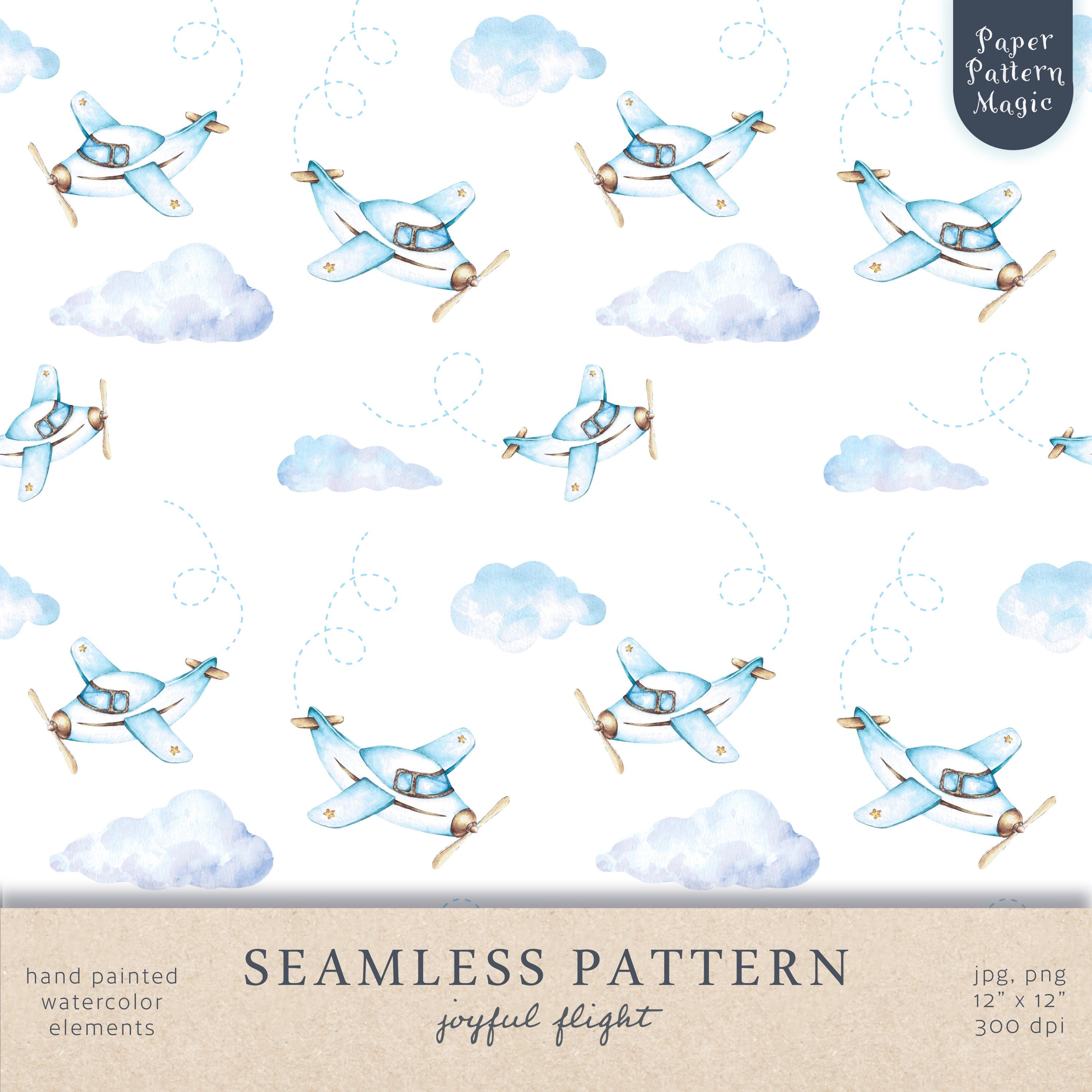 Watercolor Airplane Pattern, Flying, Seamless Fabric Design, Repeat ...