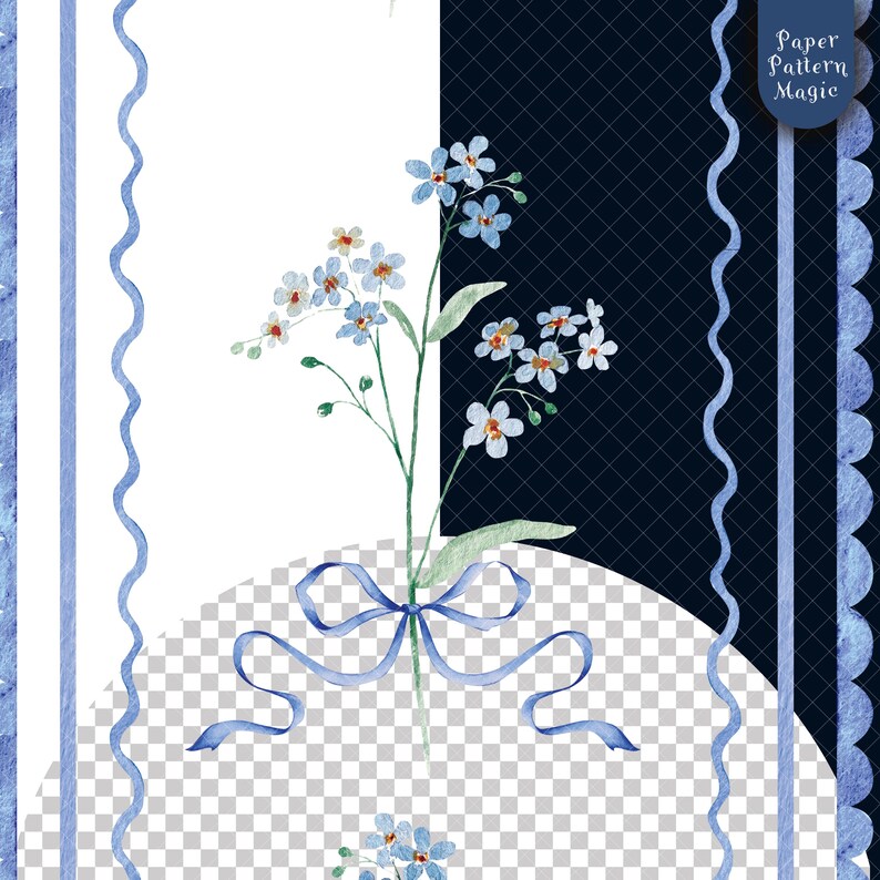 Grandmillennial Dusty Blue Flowers Watercolor Clipart Cottagecore ...