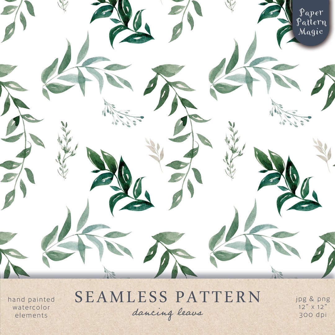 Watercolor Botanical Leaves, Seamless Patterns, Textile Fabric, Digital ...