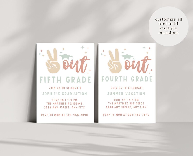 Peace Out 5th Grade Party Invitation, Editable Graduation Invite ...
