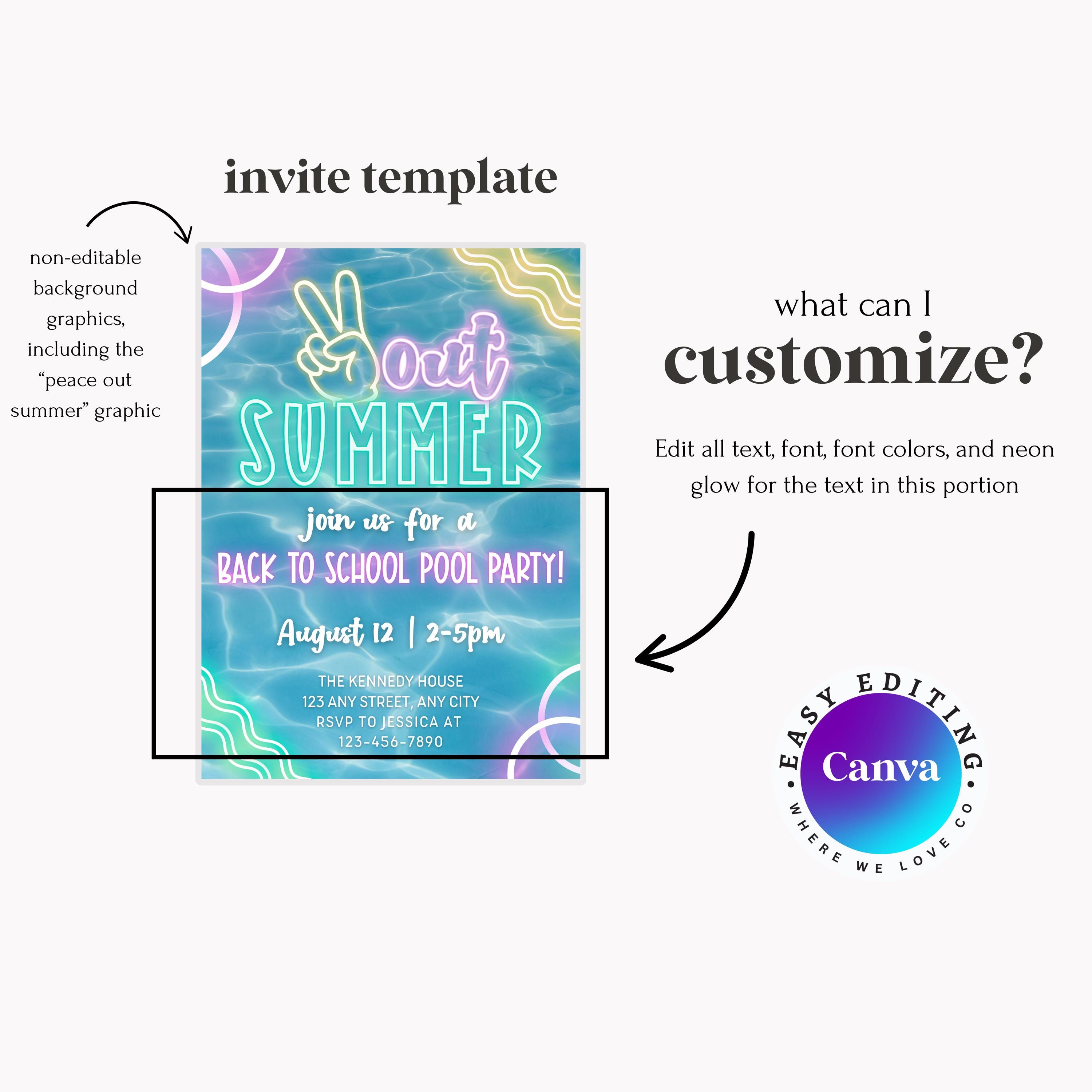 Peace Out Summer Pool Party Invitation Template, Printable End of ...