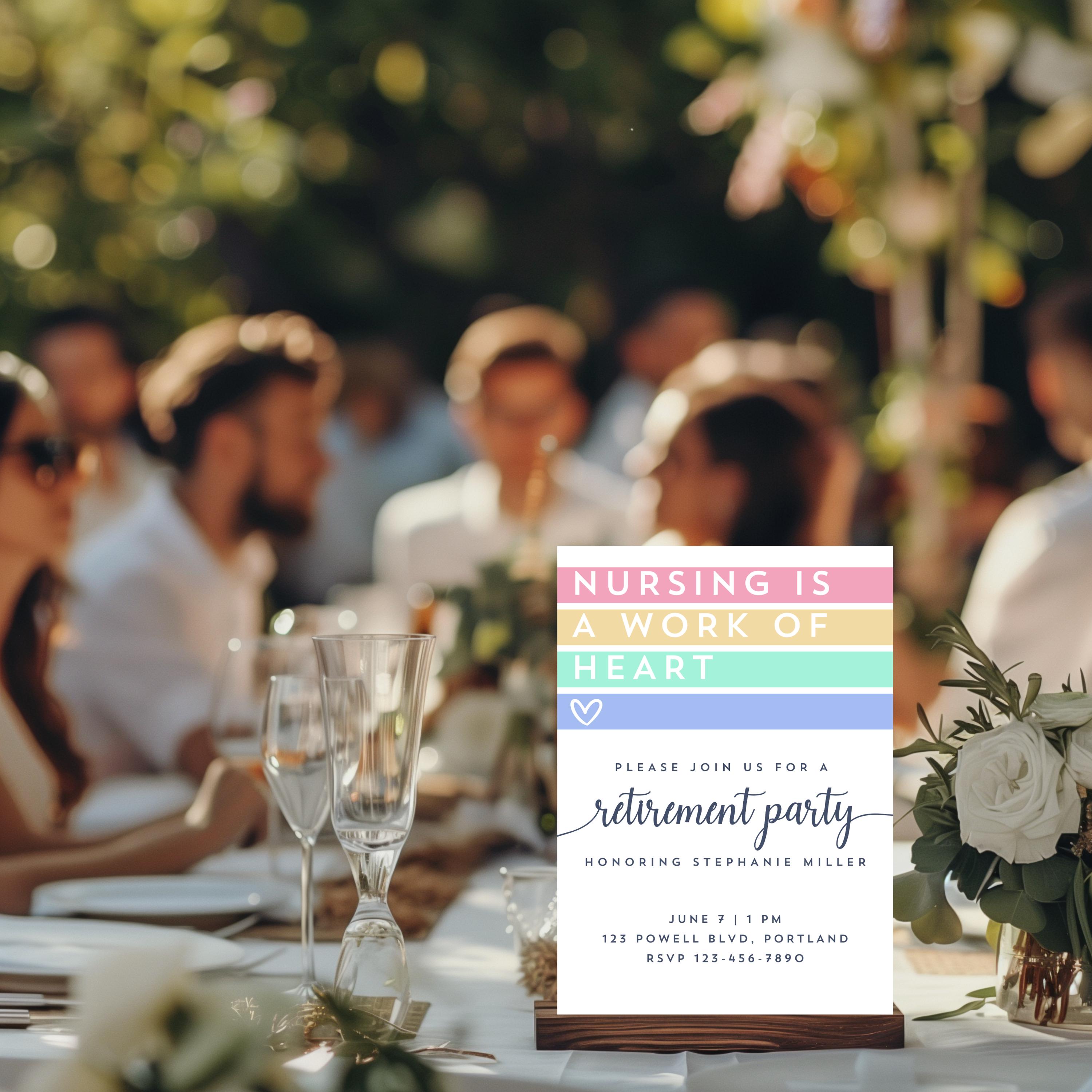 Color Block Nurse Retirement Invitation - Editable Canva Template ...