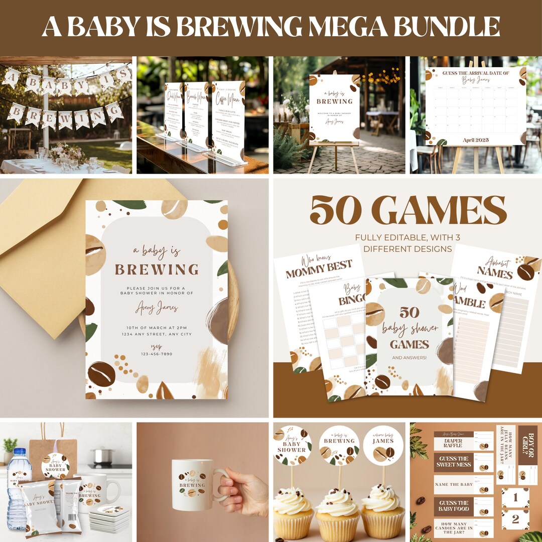 Coffee Baby Shower Bundle, A Baby is Brewing, Baby Shower Invitation ...