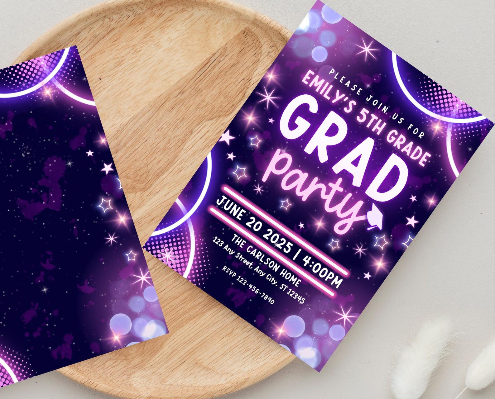 Neon 5th Grade Grad Invite, Editable Graduation Party Invitation ...