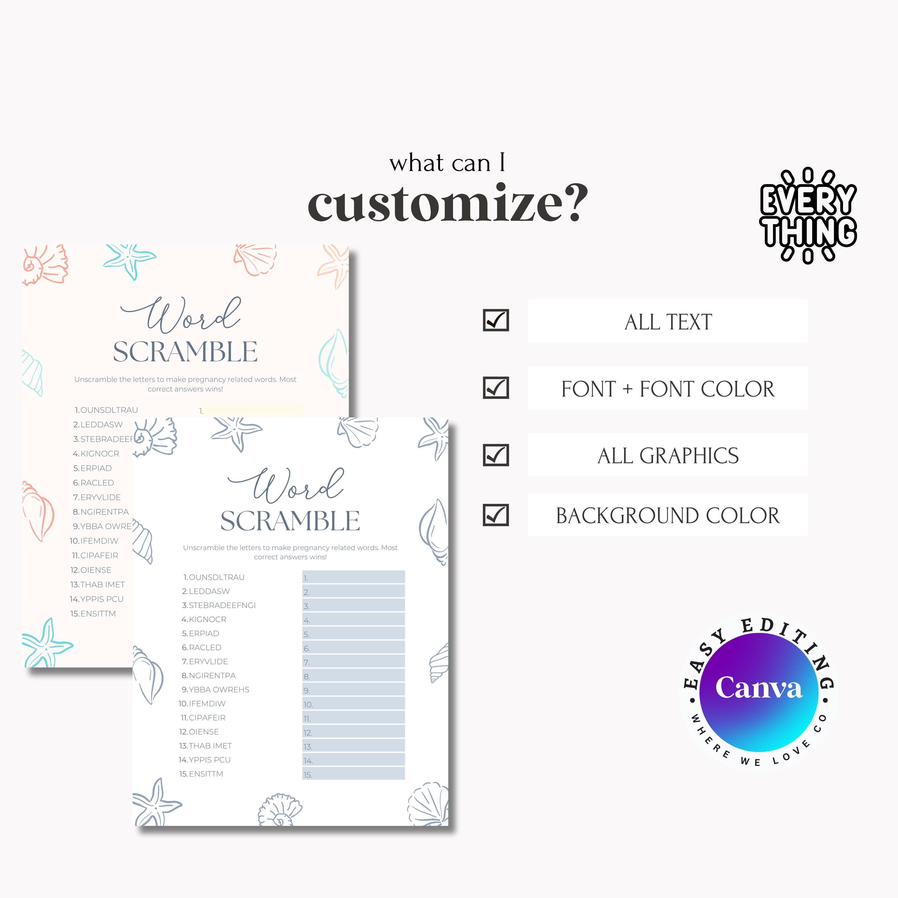Seashell Baby Shower Games Bundle, Sea You Soon Baby Shower Theme ...