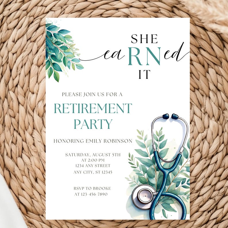 Nurse Retirement Invitation - She Earned It RN Retirement Announcement ...