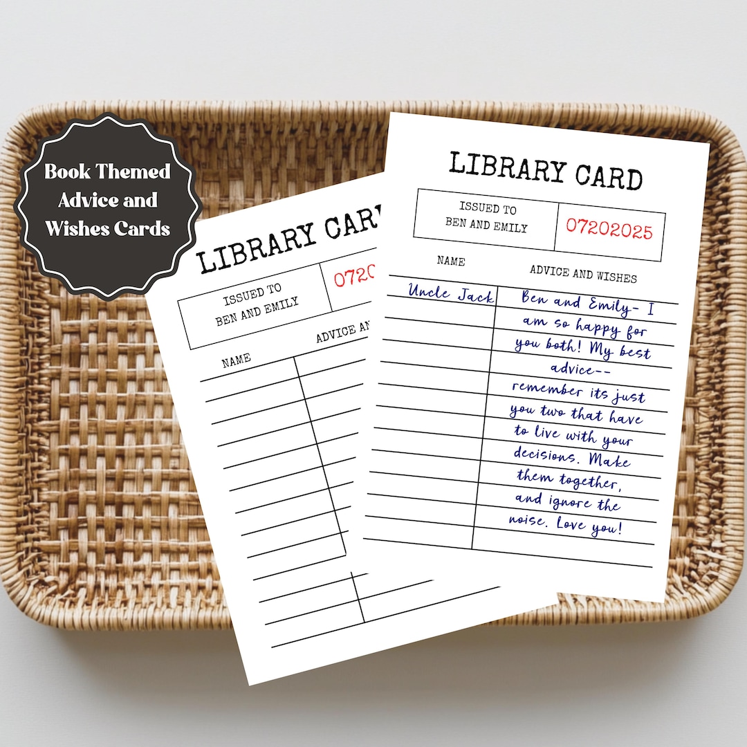 Library Card Advice and Wishes, Storybook Baby Shower, Book Themed ...