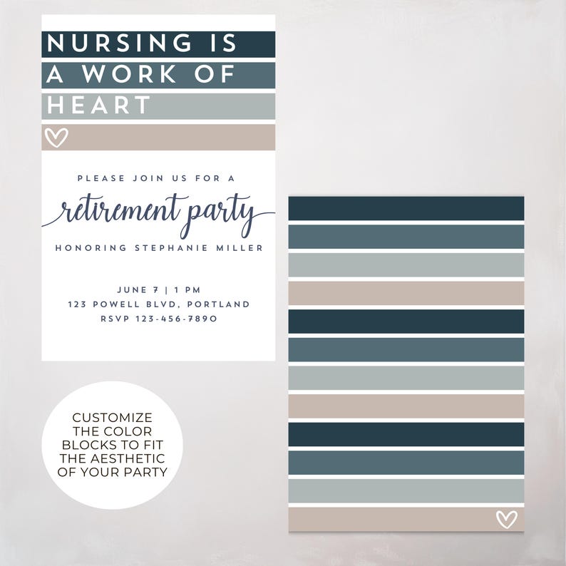 Color Block Nurse Retirement Invitation - Editable Canva Template ...