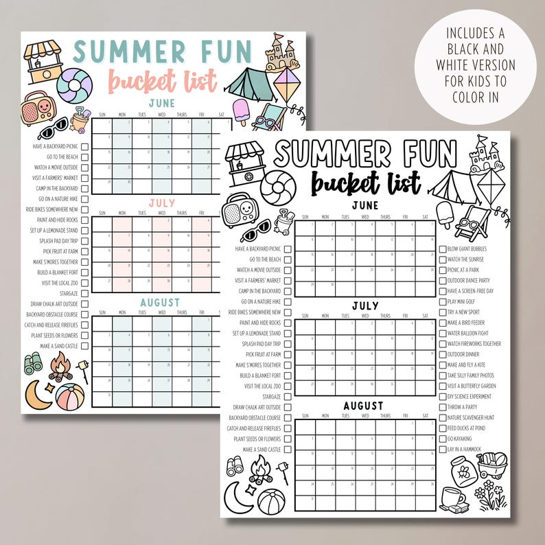 Summer Bucket List Poster Editable, Printable Family Planner, Summer ...