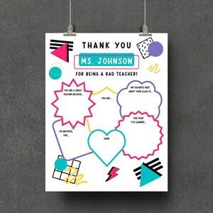 90s-theme Teacher Appreciation Template, Thank You Teacher Gifts ...