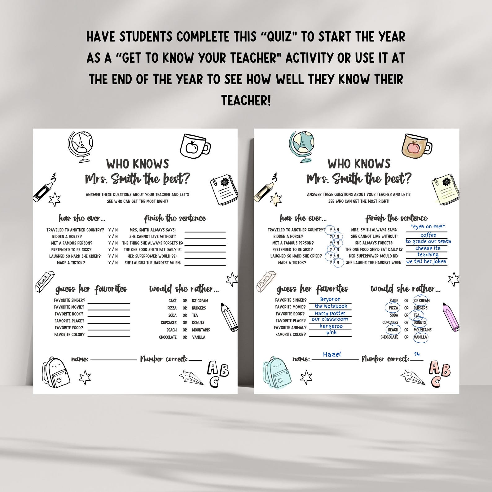 Who Knows the Teacher Best, Fun Get to Know the Teacher Activity or End ...