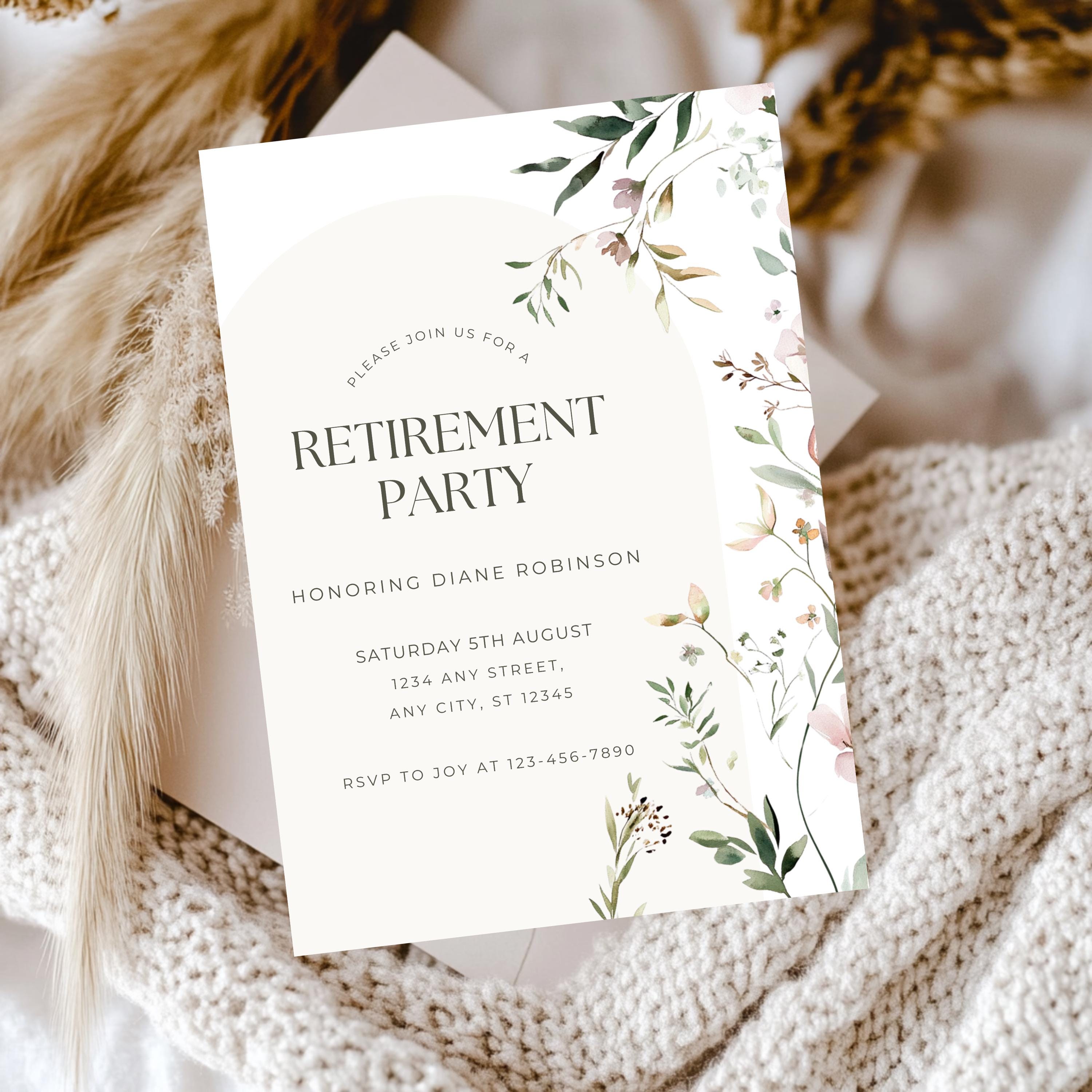 Retirement Party Invitation, Floral Garden Party Template, Editable ...