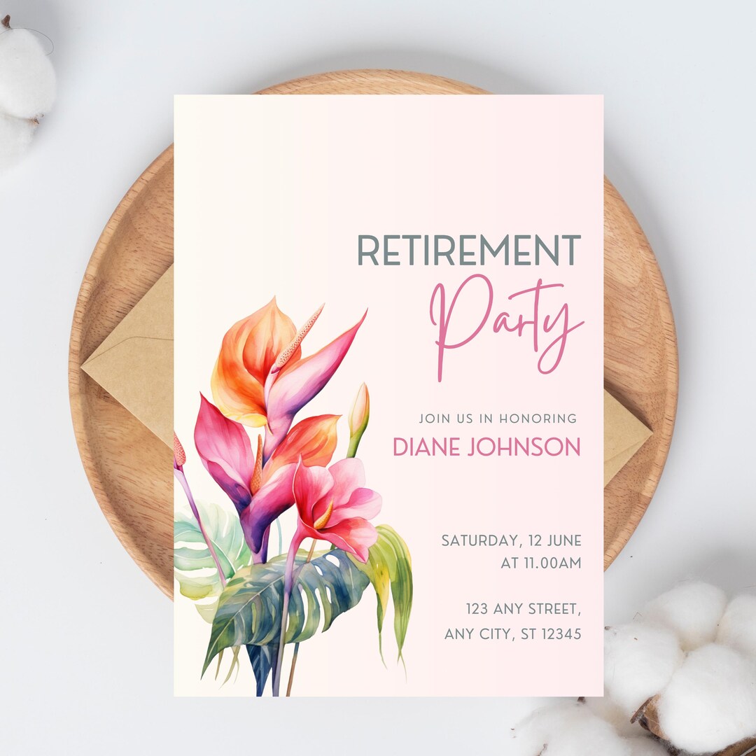 Retirement Invitation for Women, Tropical Retirement Party Invitation ...