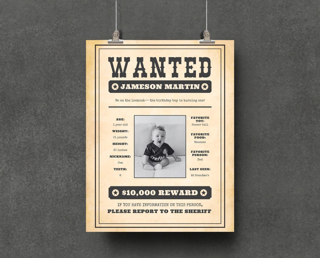 Wanted Poster for Wild West Party, Editable Cowboy Birthday Milestone ...