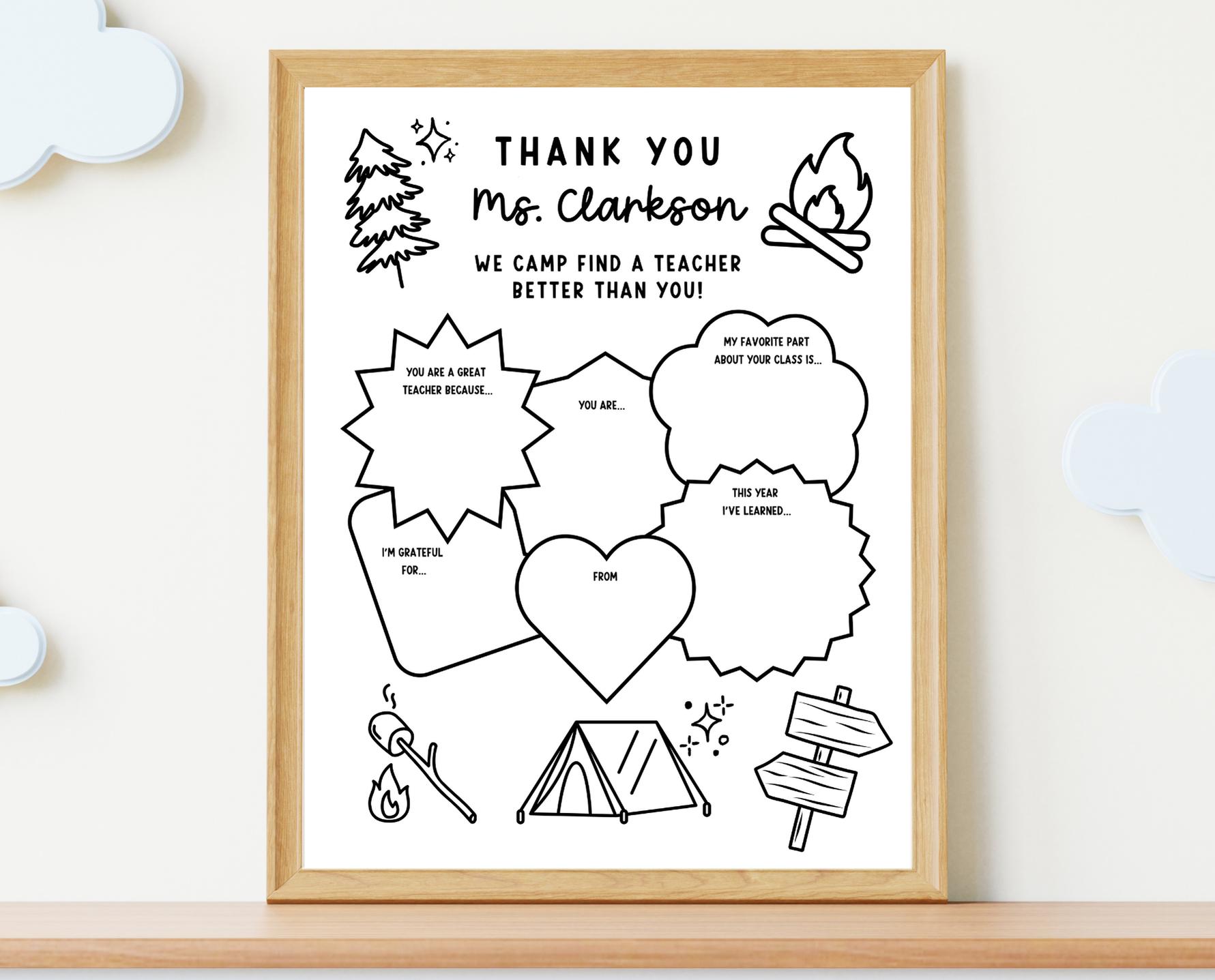 Camp Themed Teacher Appreciation Template, Campfire Thank You Teacher ...