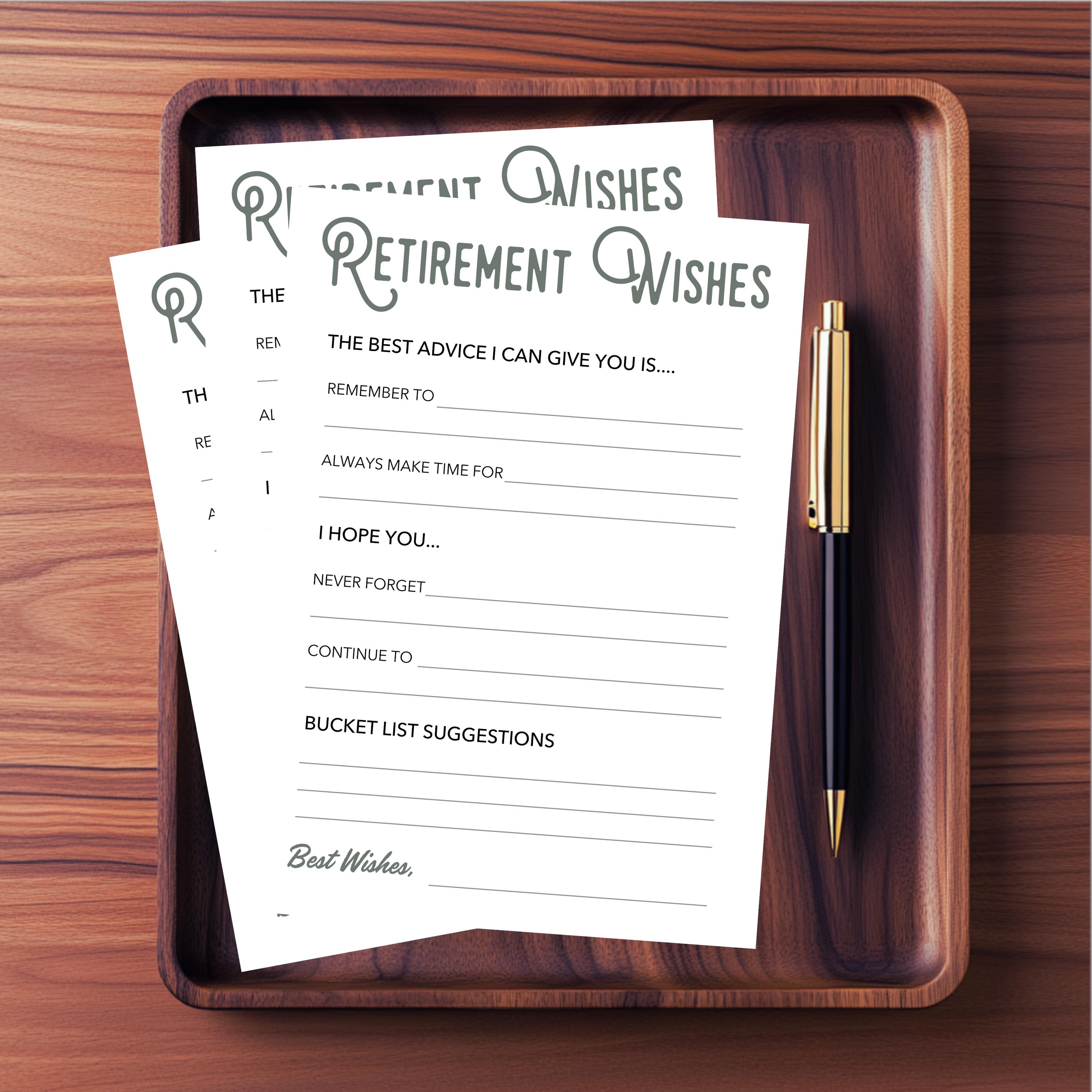 Retirement Bucket List Cards, Printable Party Ideas, Advice & Wishes ...