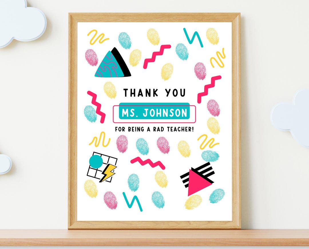 90s-theme Teacher Appreciation Fingerprint or Signature Gift, Thank You ...