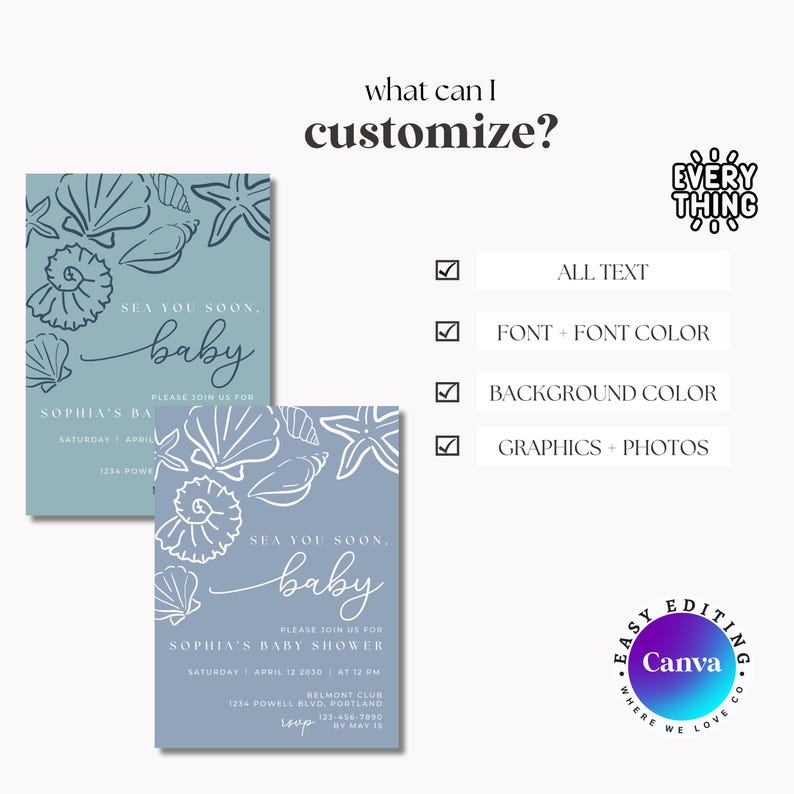 Sea You Soon Baby Shower Invite Bundle, Seashell Baby Shower Theme ...