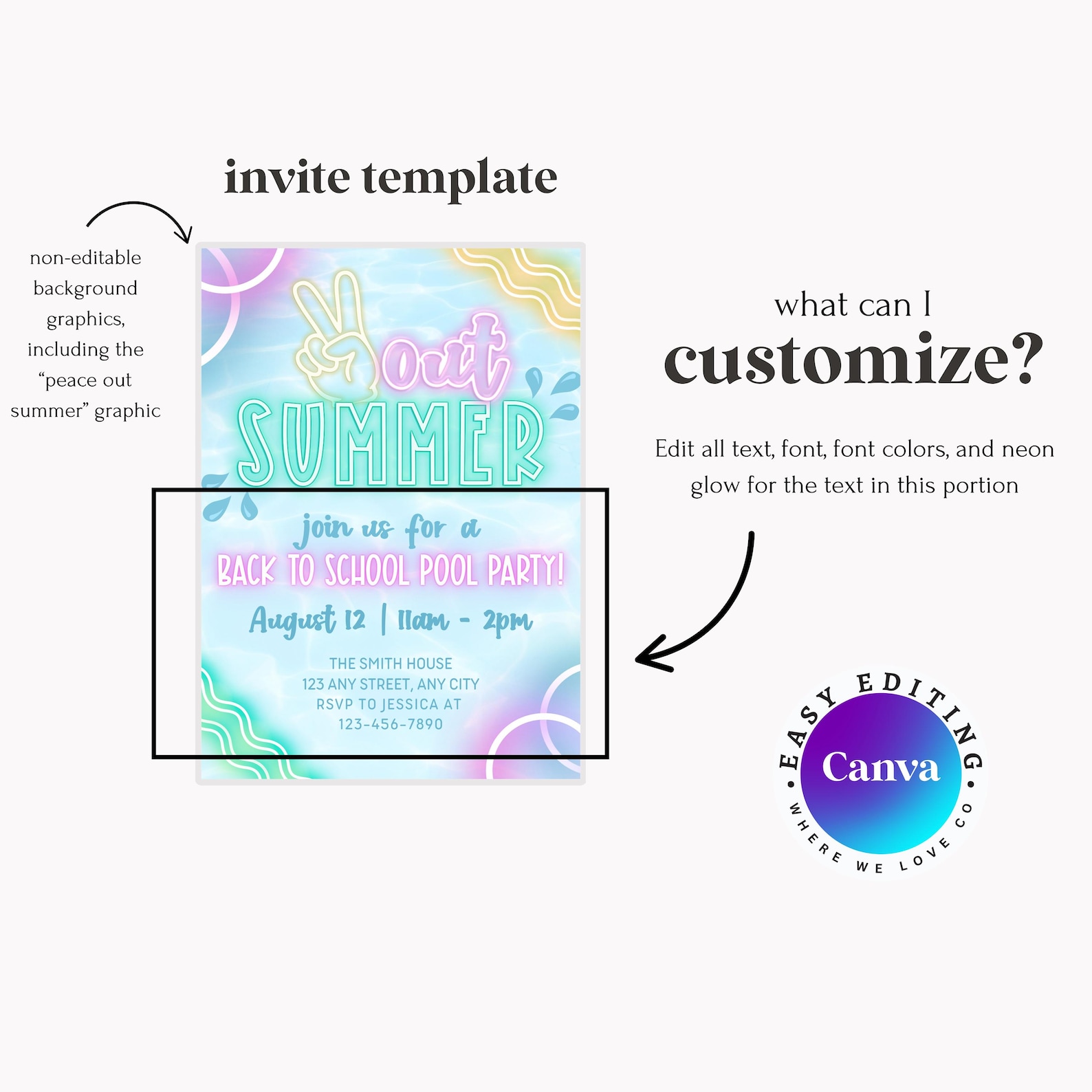 Pastel Peace Out Summer Pool Party Invitation, End of Summer Pool Party ...