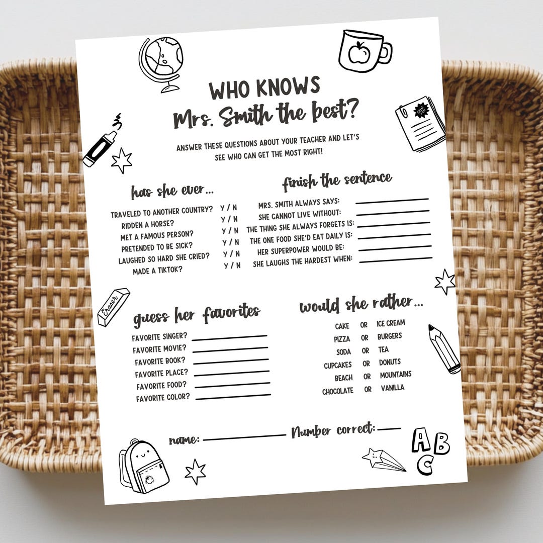 Who Knows the Teacher Best, Fun Get to Know the Teacher Activity or End ...