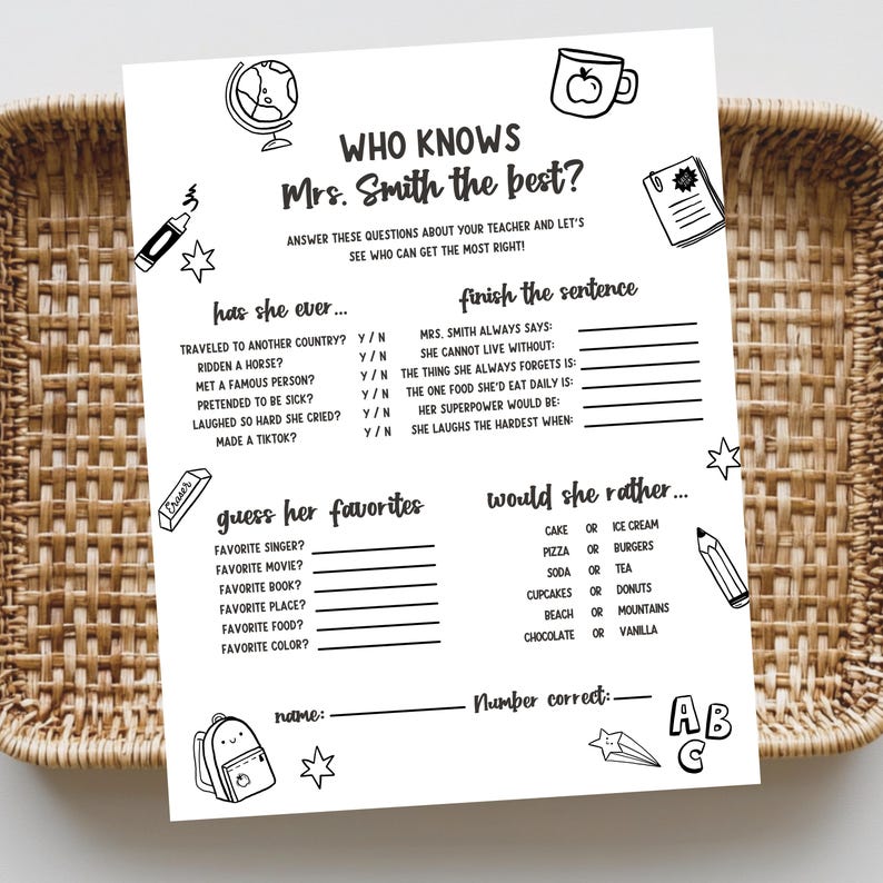 Who Knows the Teacher Best, Fun Get to Know the Teacher Activity or End ...
