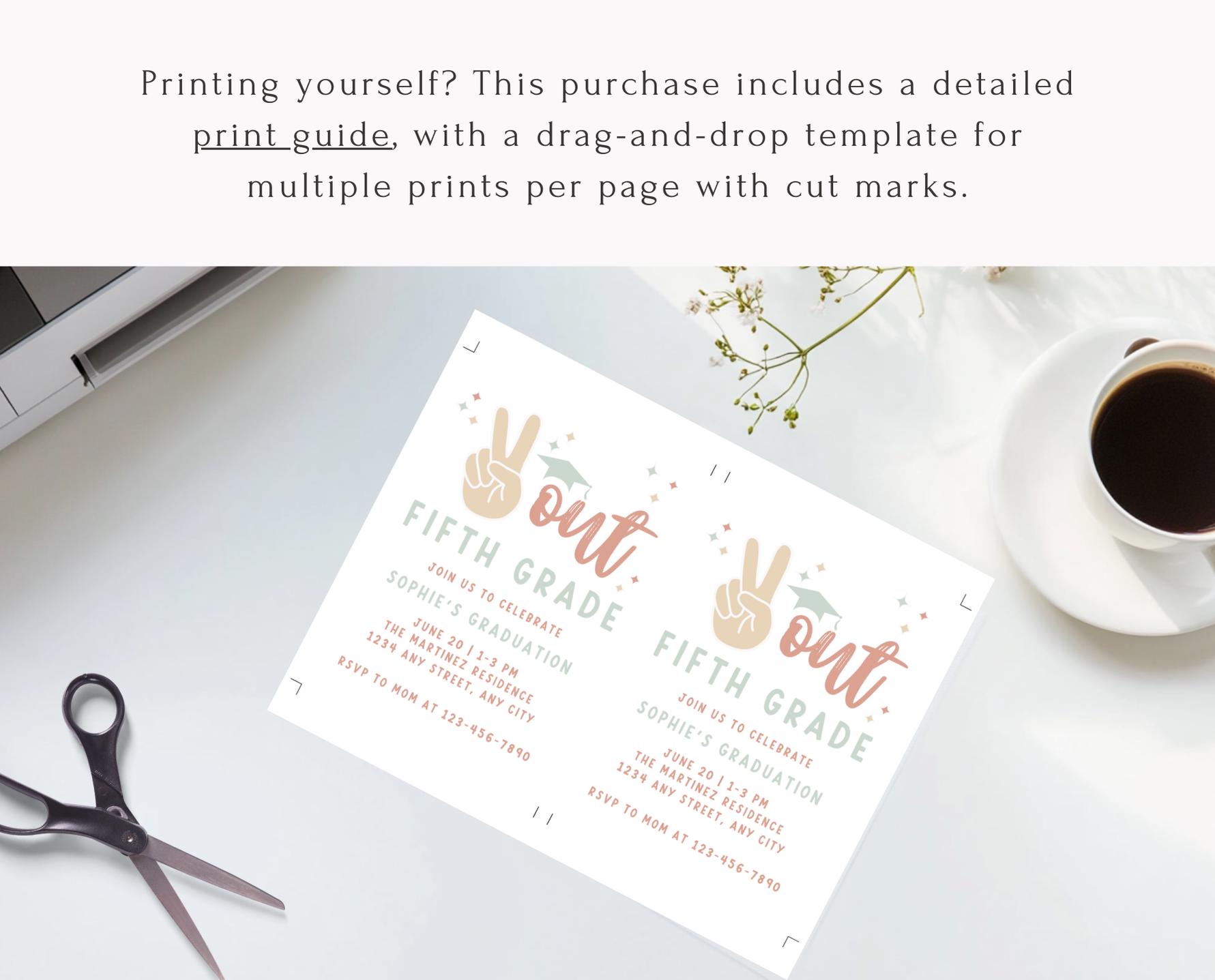 Peace Out 5th Grade Party Invitation, Editable Graduation Invite ...