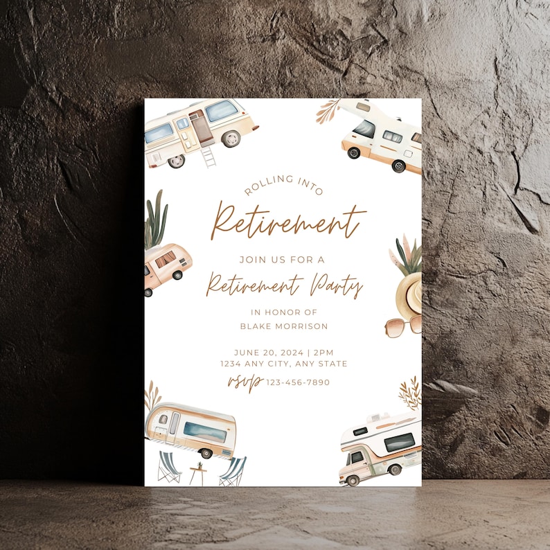 Camper Retirement Invitation - Vintage Camping Travel - Personalized ...