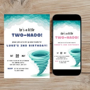 Twister Birthday Invite, Editable Tornado Party Template, Storm Theme ...