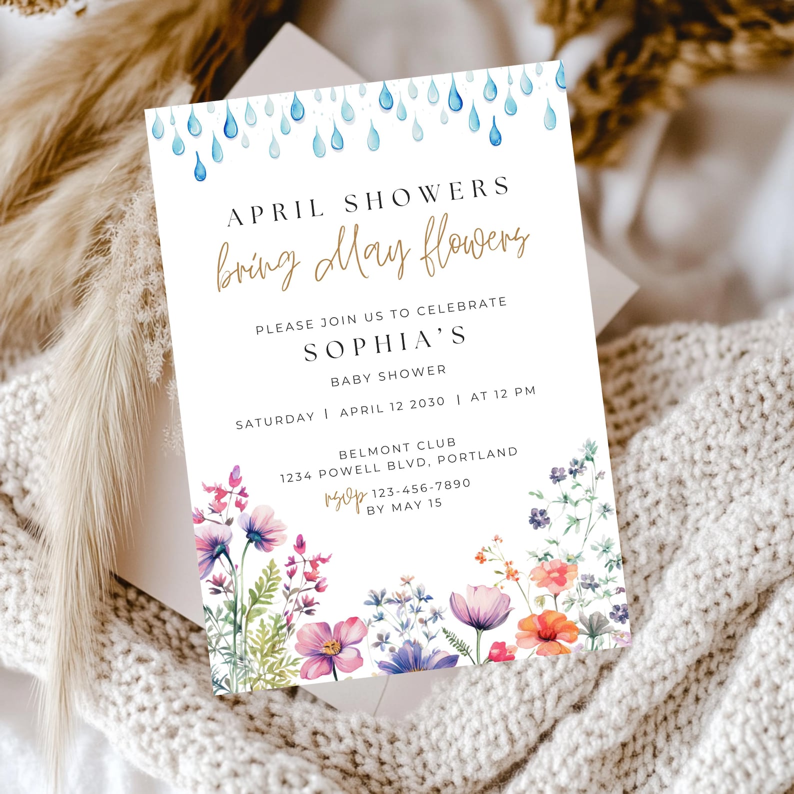 April Showers Bring May Flowers Baby Shower Invitation - Editable ...