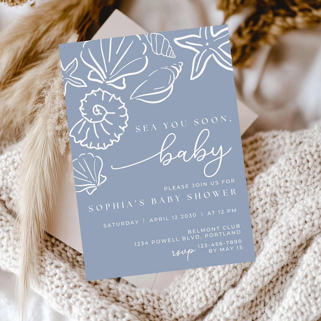 Sea You Soon Baby Shower Invite, Seashell Baby Shower Theme, Editable ...