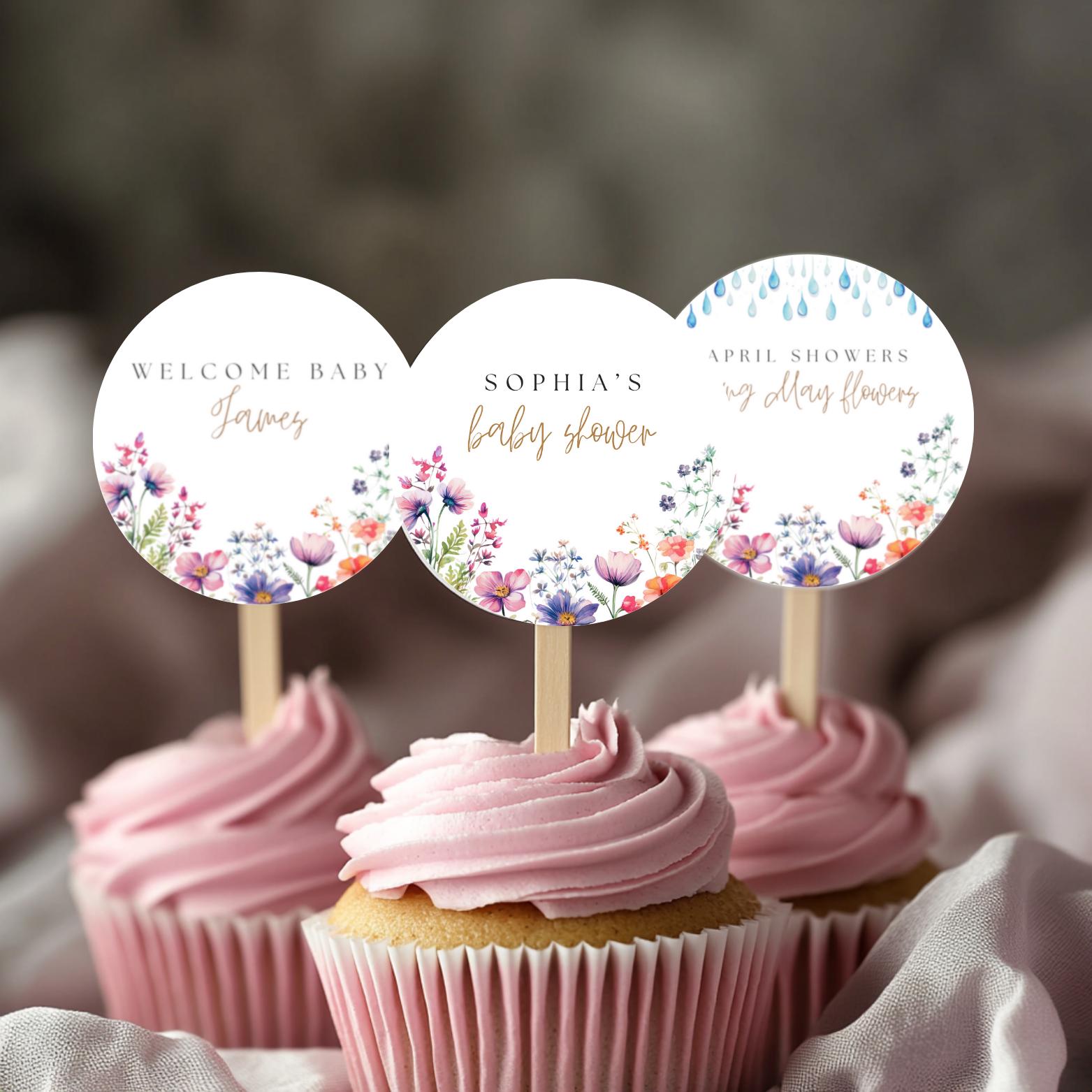 April Showers Bring May Flowers Baby Shower Cupcake Toppers - Editable ...