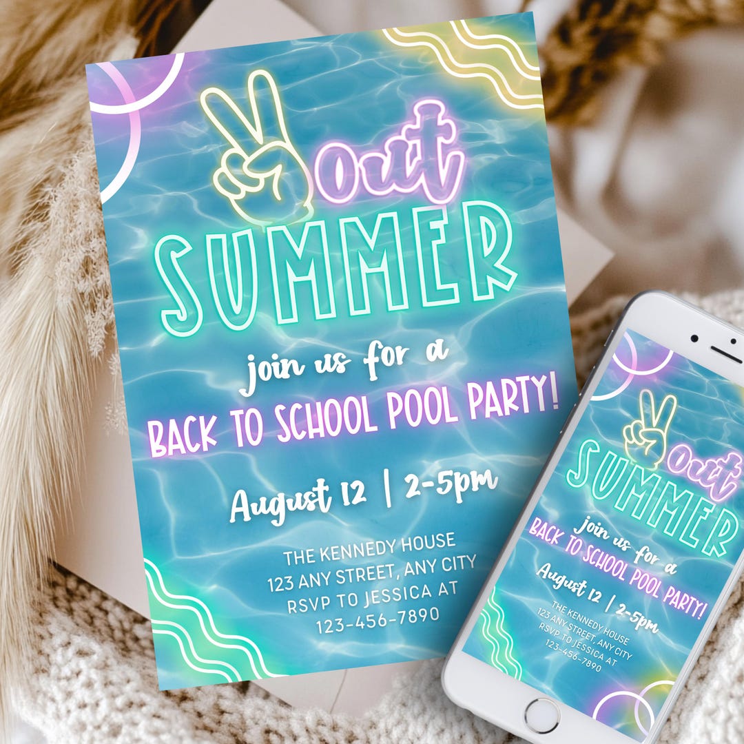 Peace Out Summer Pool Party Invitation Template, Printable End of ...