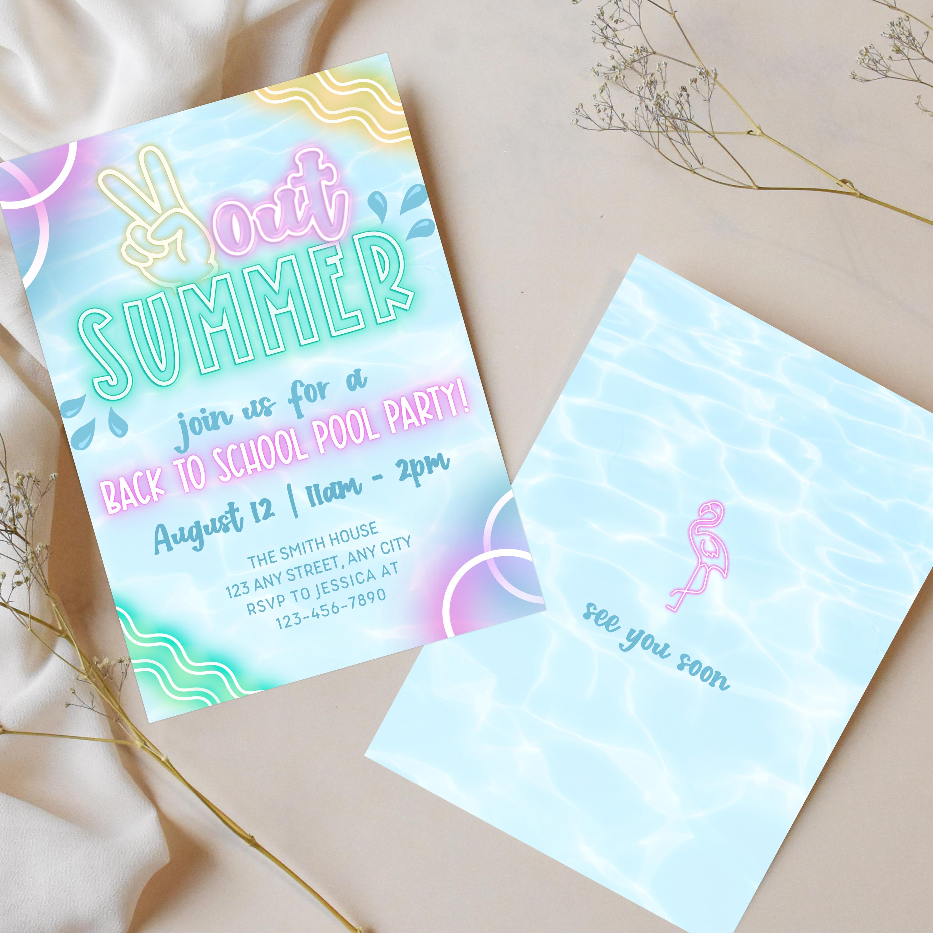 Pastel Peace Out Summer Pool Party Invitation, End of Summer Pool Party ...