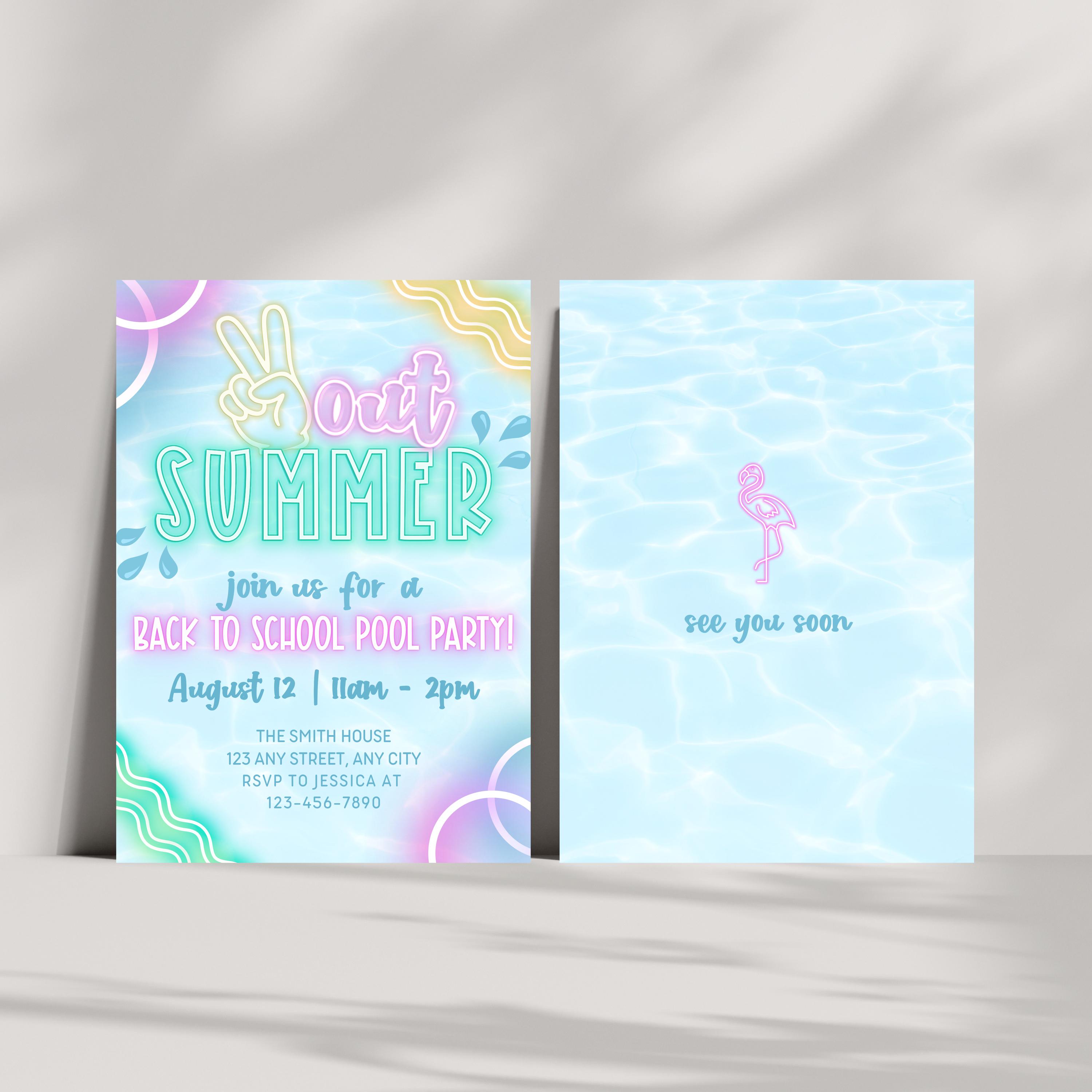 Pastel Peace Out Summer Pool Party Invitation, End of Summer Pool Party ...