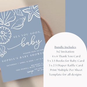 Sea You Soon Baby Shower Invite Bundle, Seashell Baby Shower Theme ...