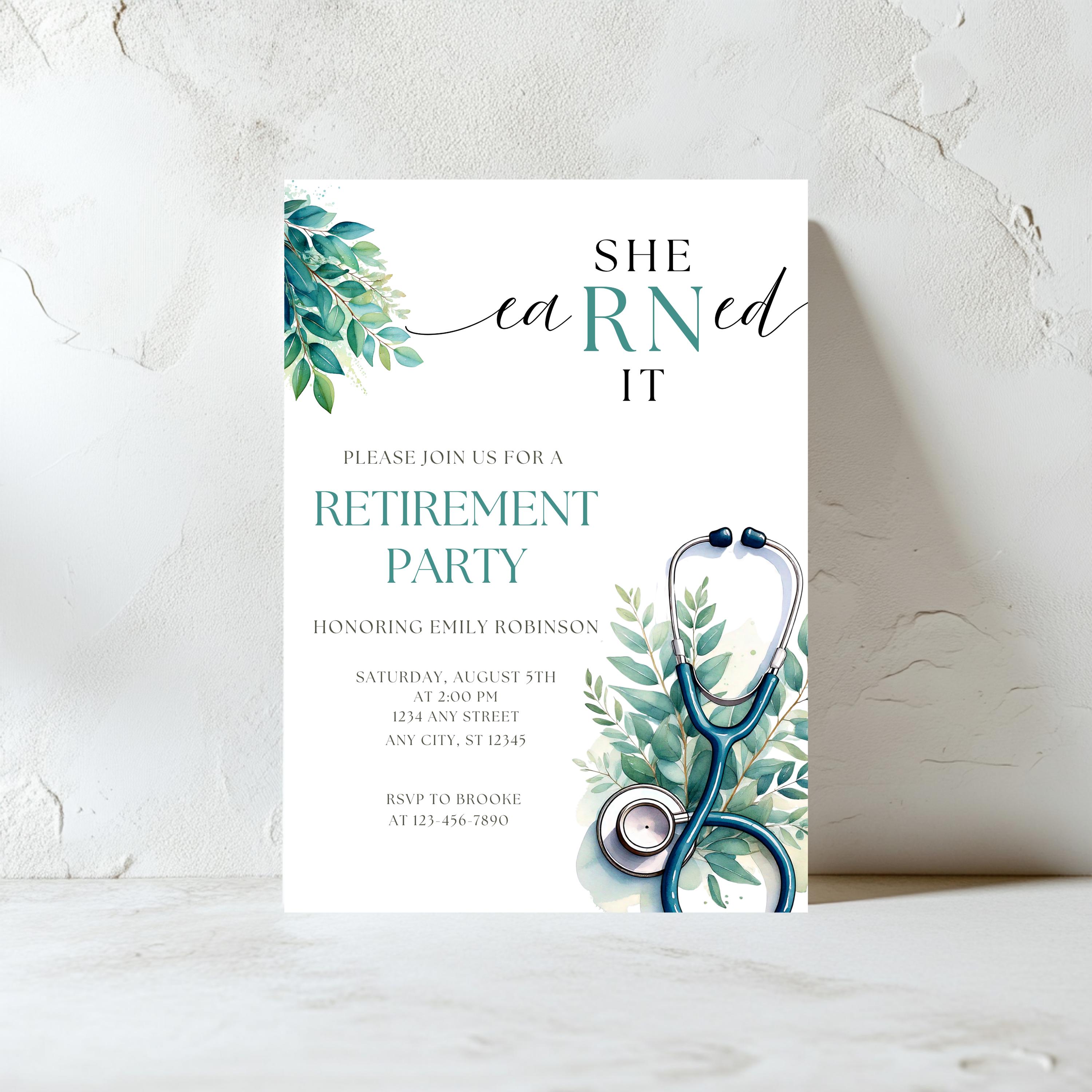 Nurse Retirement Invitation - She Earned It RN Retirement Announcement ...