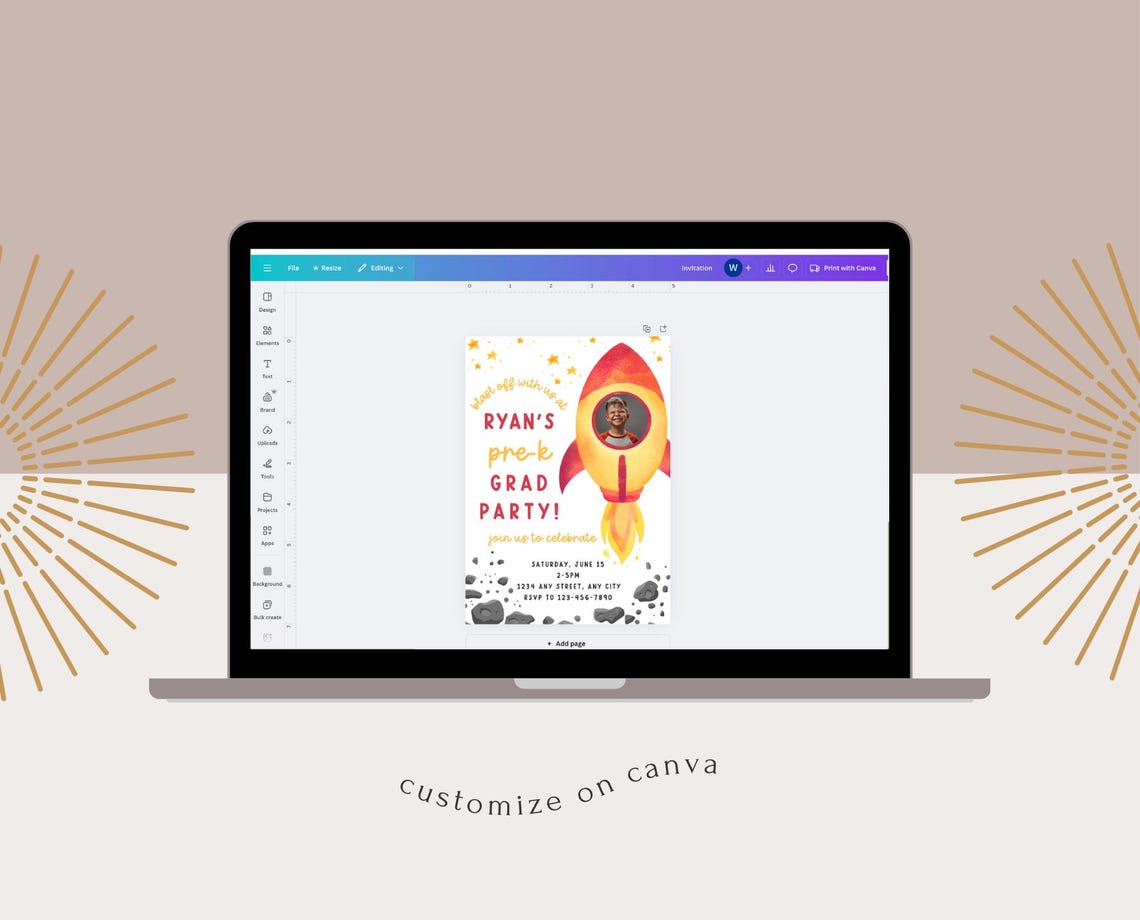 Space Themed Preschool Graduation Invitation 2025 + Digital Evite, Prek ...