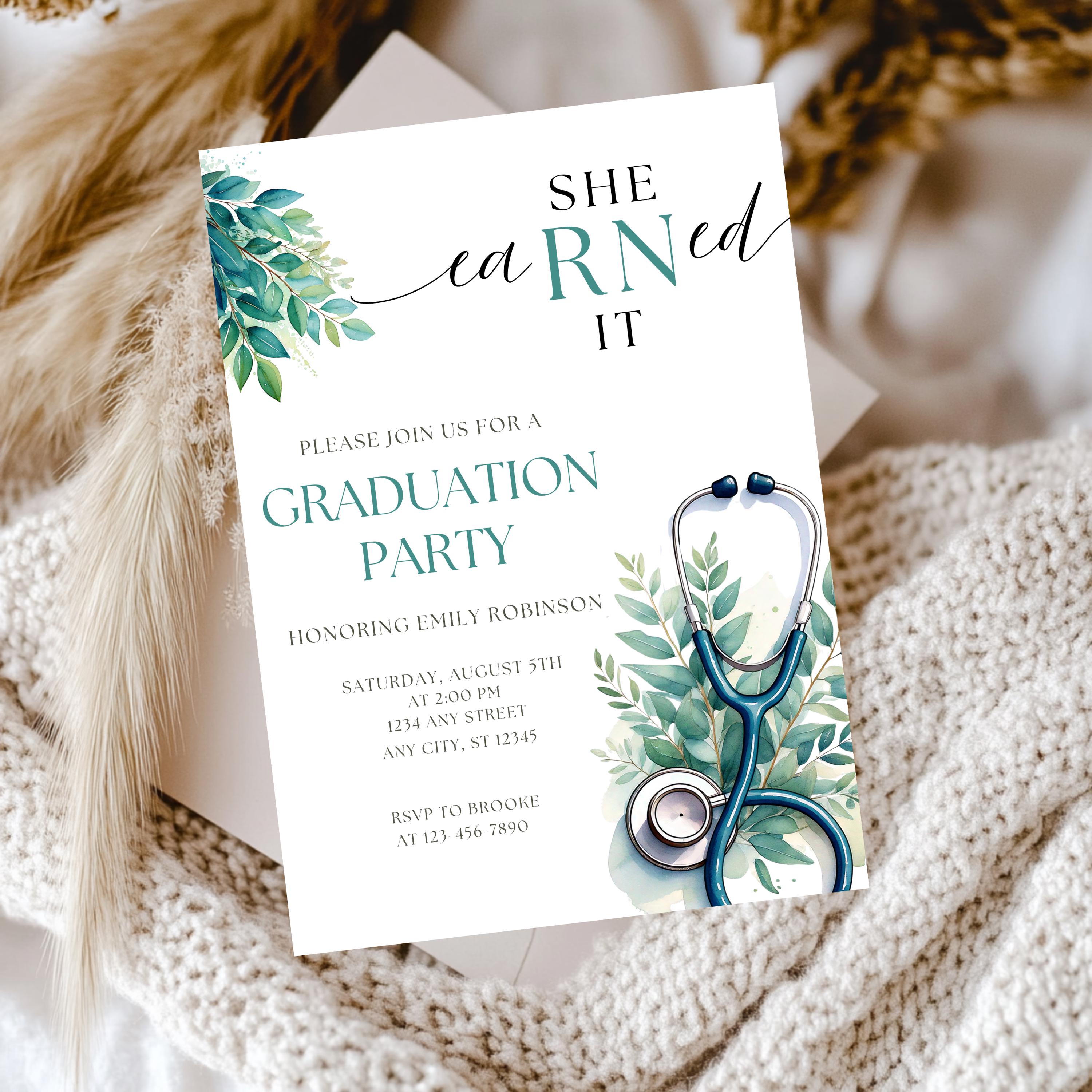 Nurse Graduation Invitation - She Earned It RN Grad Announcement - RN ...