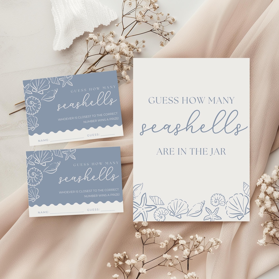Guess How Many Seashells Are in the Jar Printable Baby Shower Game ...